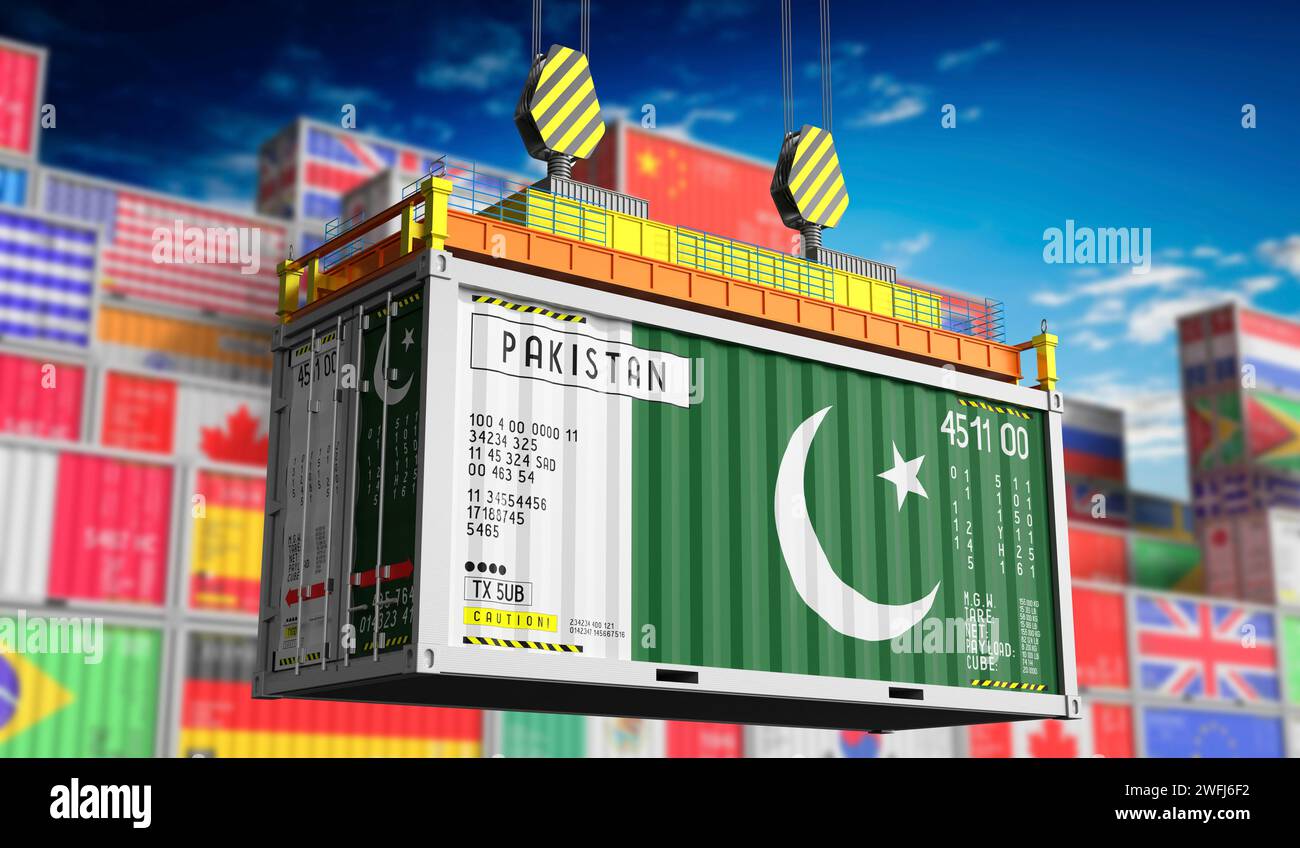 Freight shipping container with national flag of Pakistan - 3D ...
