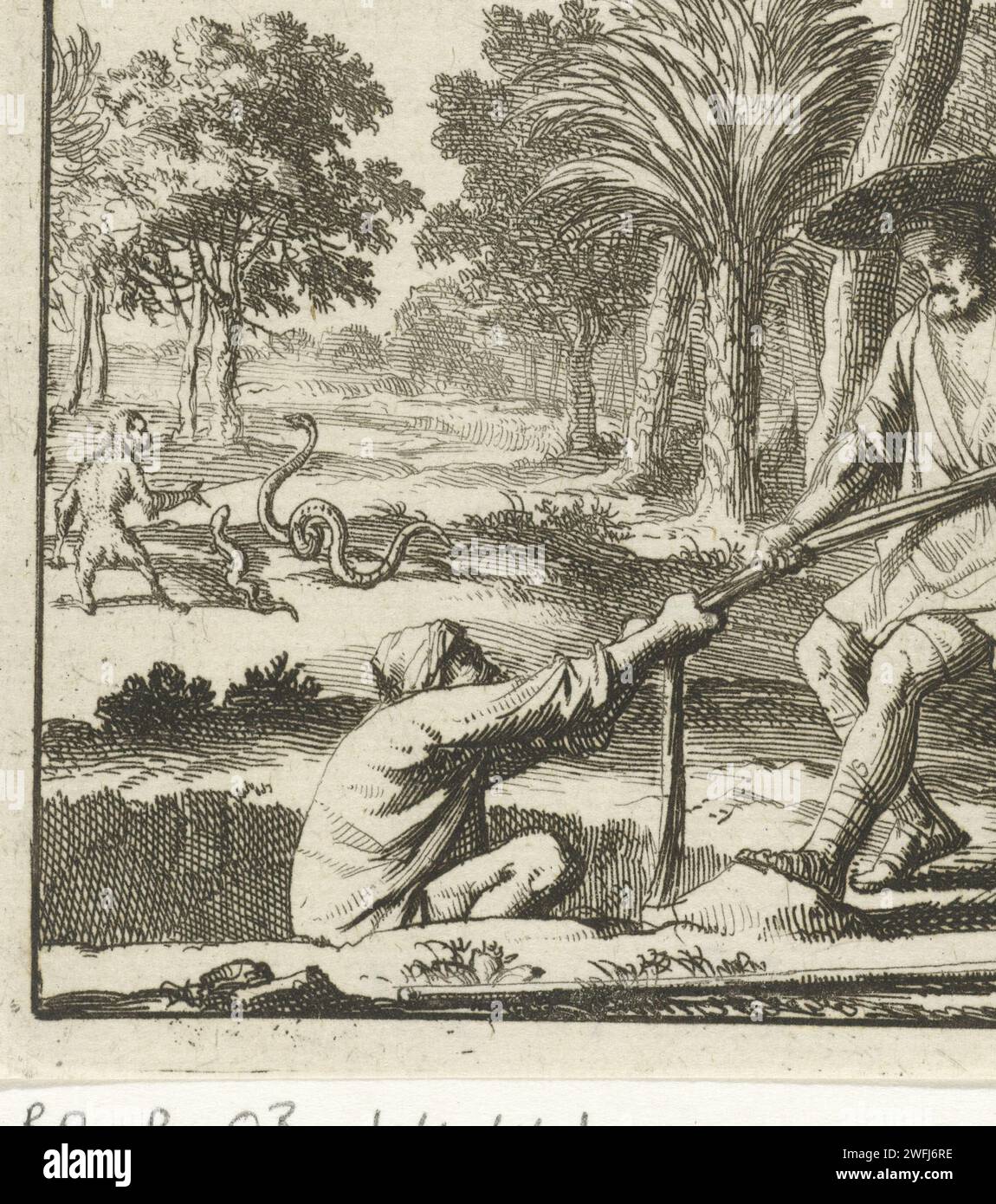 Traveler saves a man from a pit, Jan Luyken, 1693 print Amsterdam paper ...