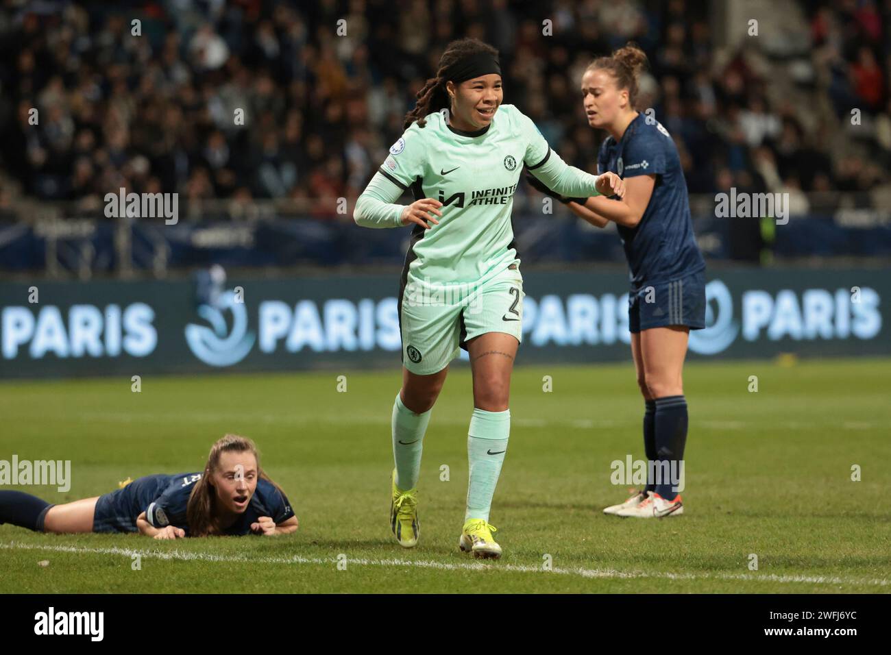 Paris, France. 30th Jan, 2024. Mia Fishel of Chelsea celebrates her ...
