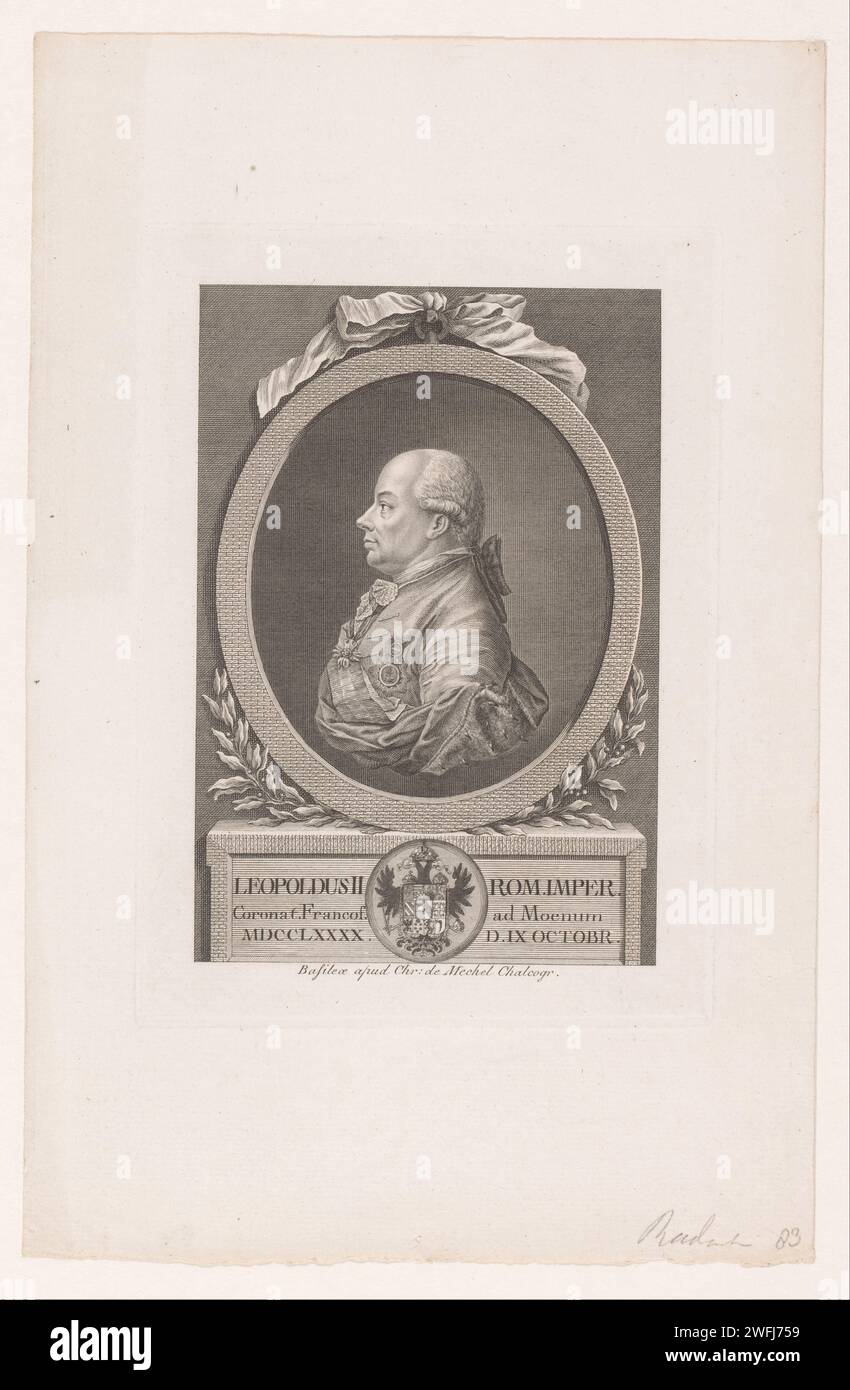PortraT Van Leopold II, Christian von Mechel, 1791 print Basel paper ...
