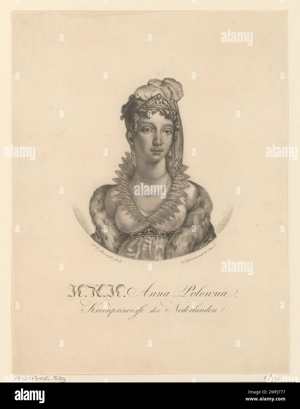 Portret van Anna Paulowna Romanowa, 1816 - 1819 print Portrait of Anna Paulowna. In the lower ...