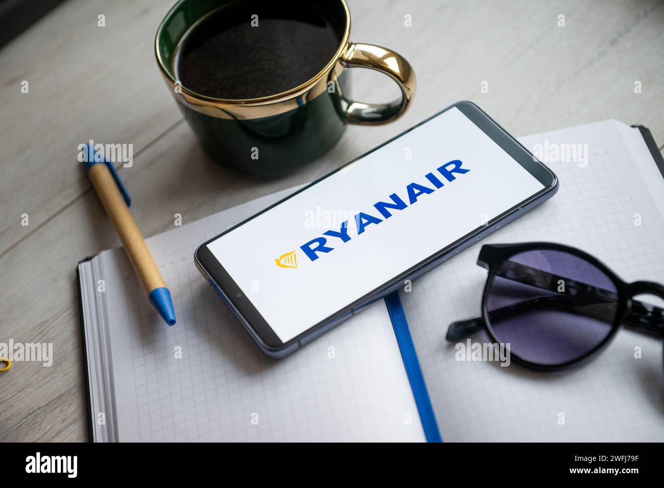 In this photo illustration a Ryanari logo seen displayed on a ...