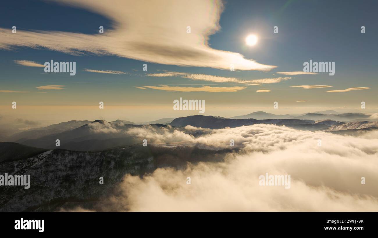 Sunrise drone flight through valley hi-res stock photography and images ...