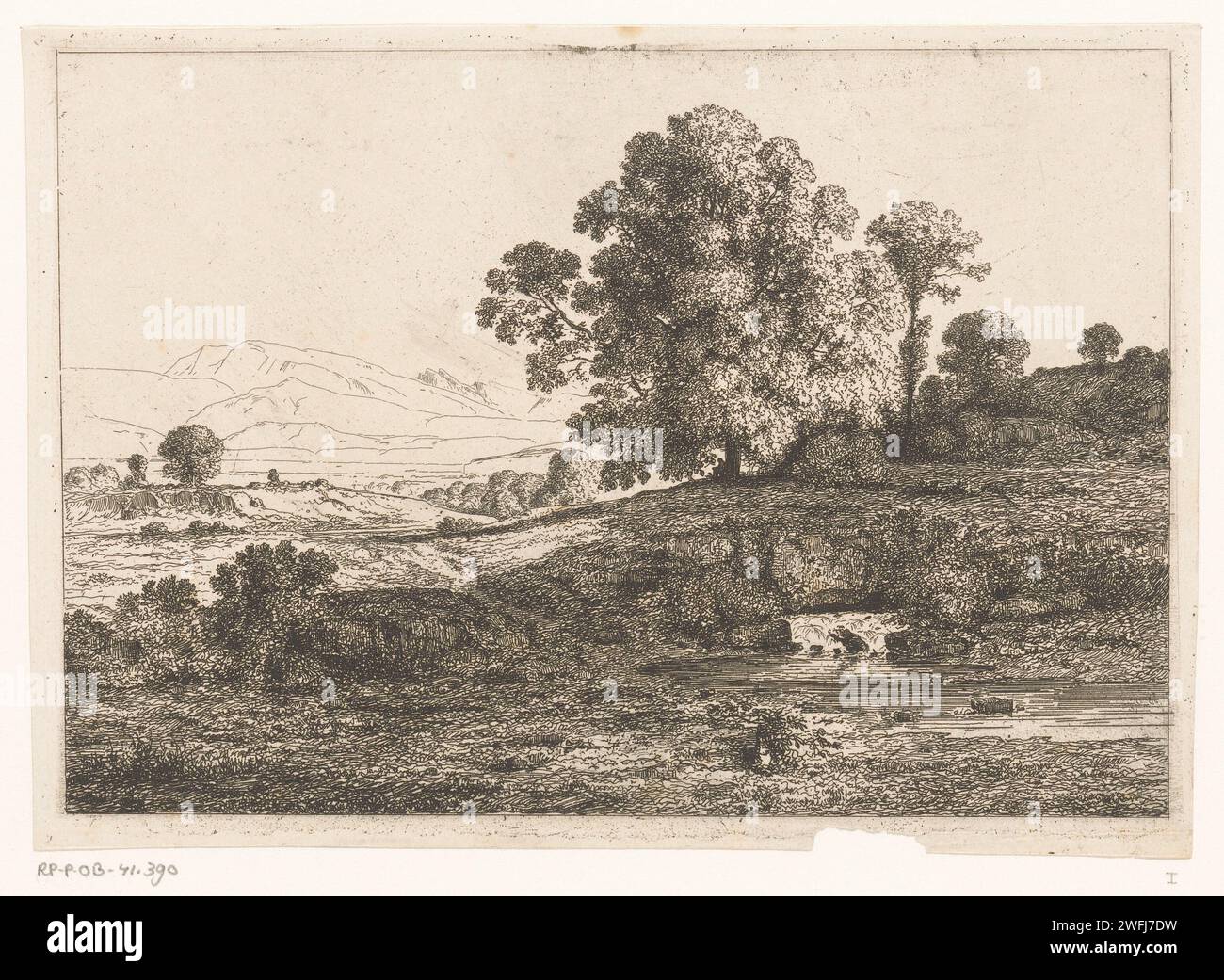 Rolling landscape with a stream, Jean Alexis Achard, 1817 - 1884 print ...