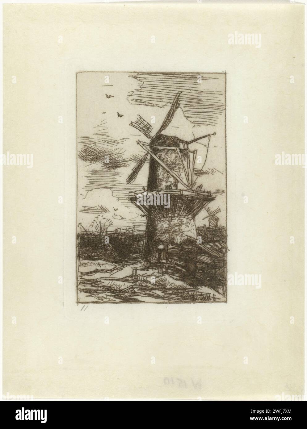 Molen, Jacob Maris, 1847 - 1899 print paper etching windmill in ...