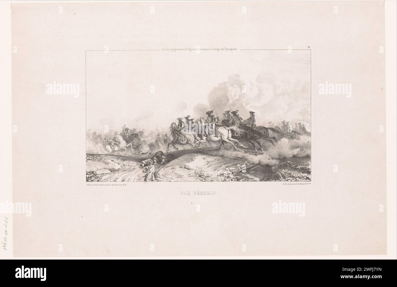 Battle with horsemen, Fortuné Férogio, 1839 - 1845 print Paris paper ...