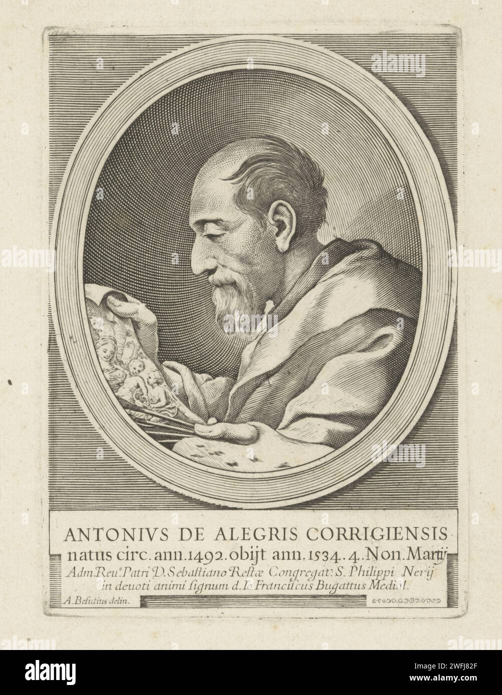 Portret Van de Schilder Correggio, Giovanni Francesco Bugatti, After ...