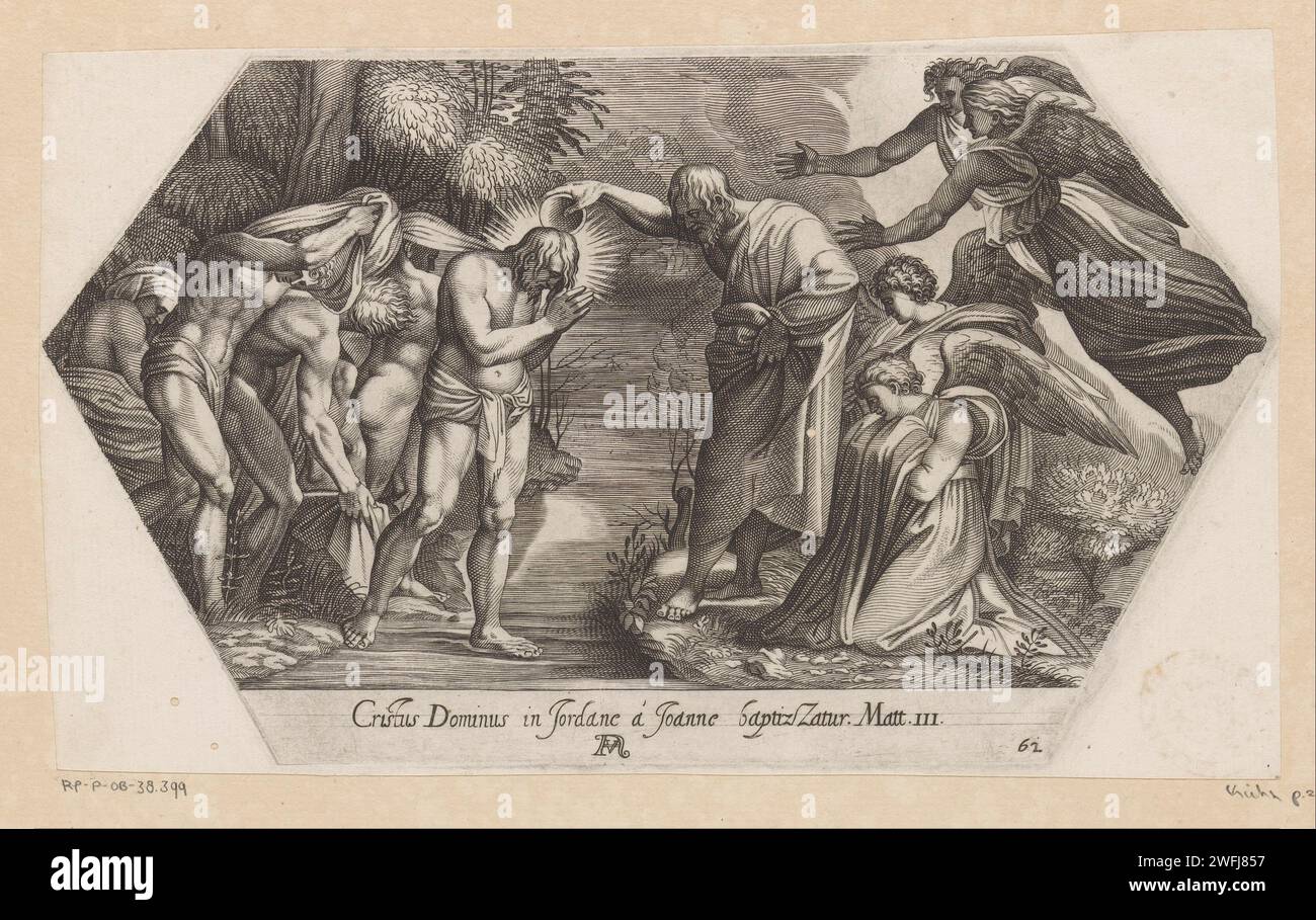 Baptism of Christ, Francesco Villamena, After Rafaël, 1626 print Christ is baptized by John the ...