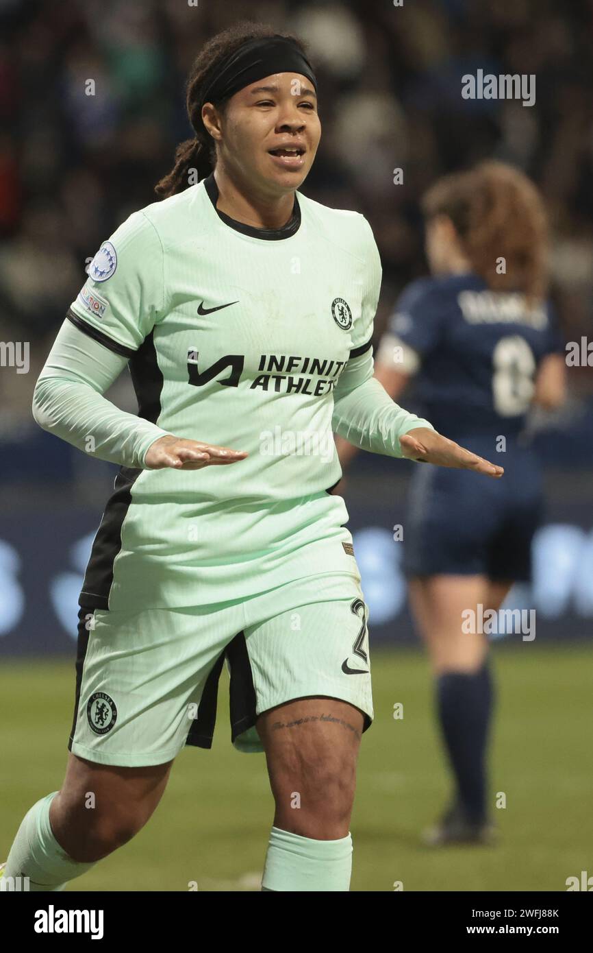 Mia Fishel of Chelsea celebrates her goal during the UEFA Women's ...