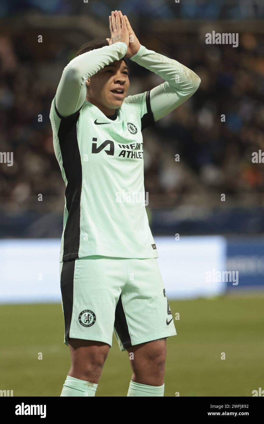 Mia Fishel of Chelsea celebrates her goal during the UEFA Women's ...