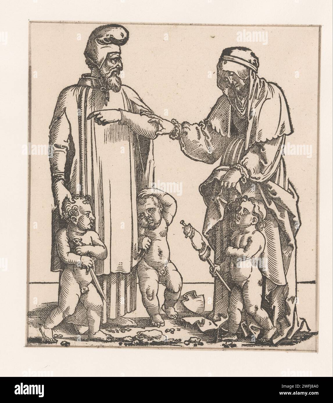 Seth with his wife and children, Anonymous, After Hans Sebald Beham ...