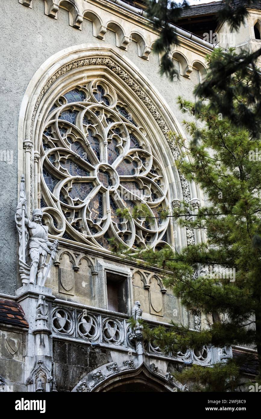 Budapest, Hungary - Gothic window of church at Vajdahunyad castle Stock ...