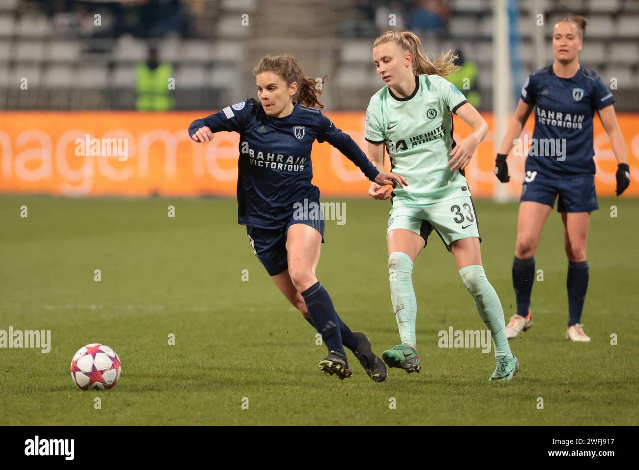 Paris, France. 30th Jan, 2024. Daphne Corboz of Paris FC, Agnes Beever ...