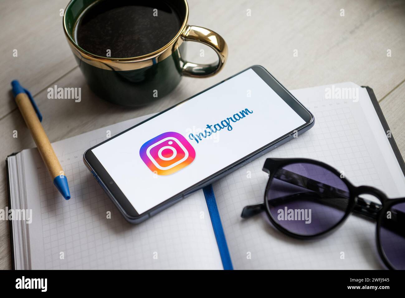 In this photo illustration an Instagram logo seen displayed on a ...