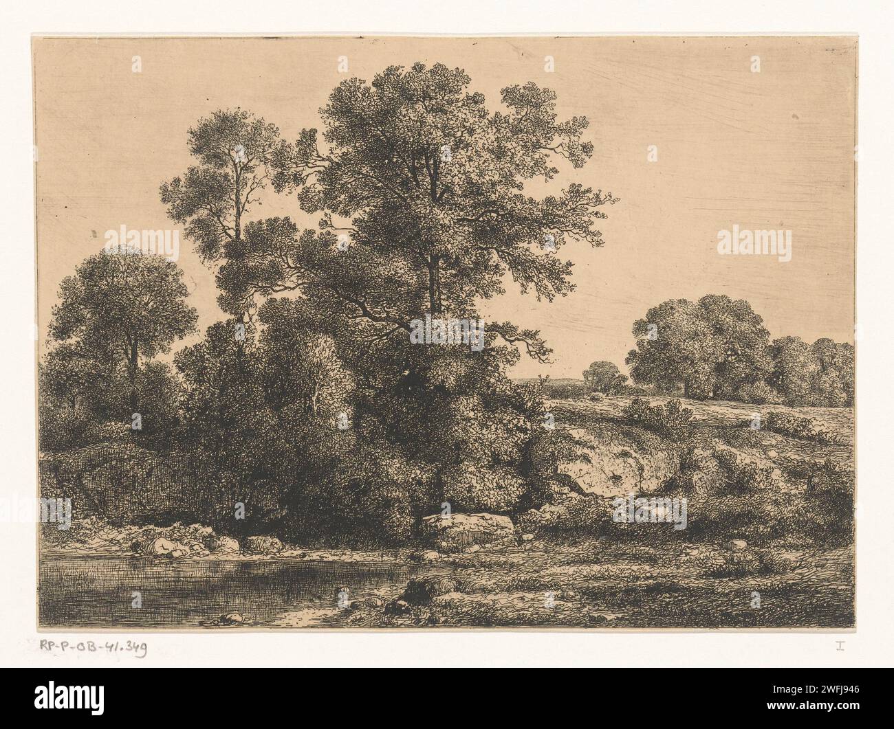 Trees on the banks of a pool, Jean Alexis Achard, 1817 - 1884 print ...