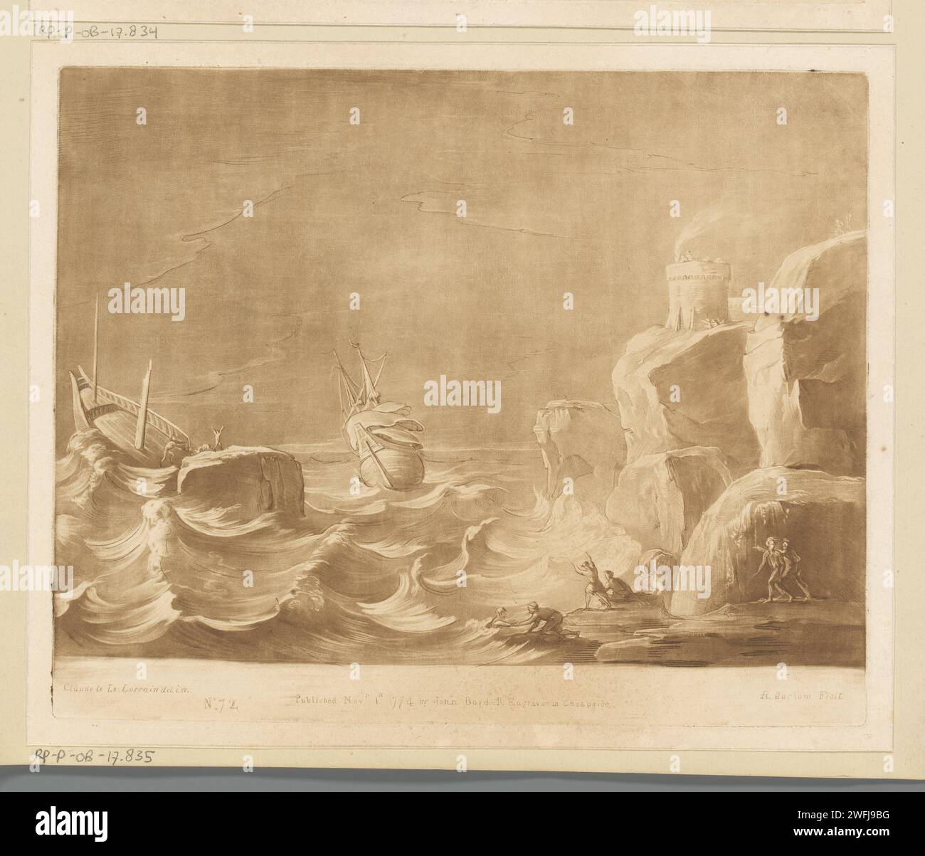 Shipwreck in a rocky coast with tower, Richard Earlom, After Claude ...