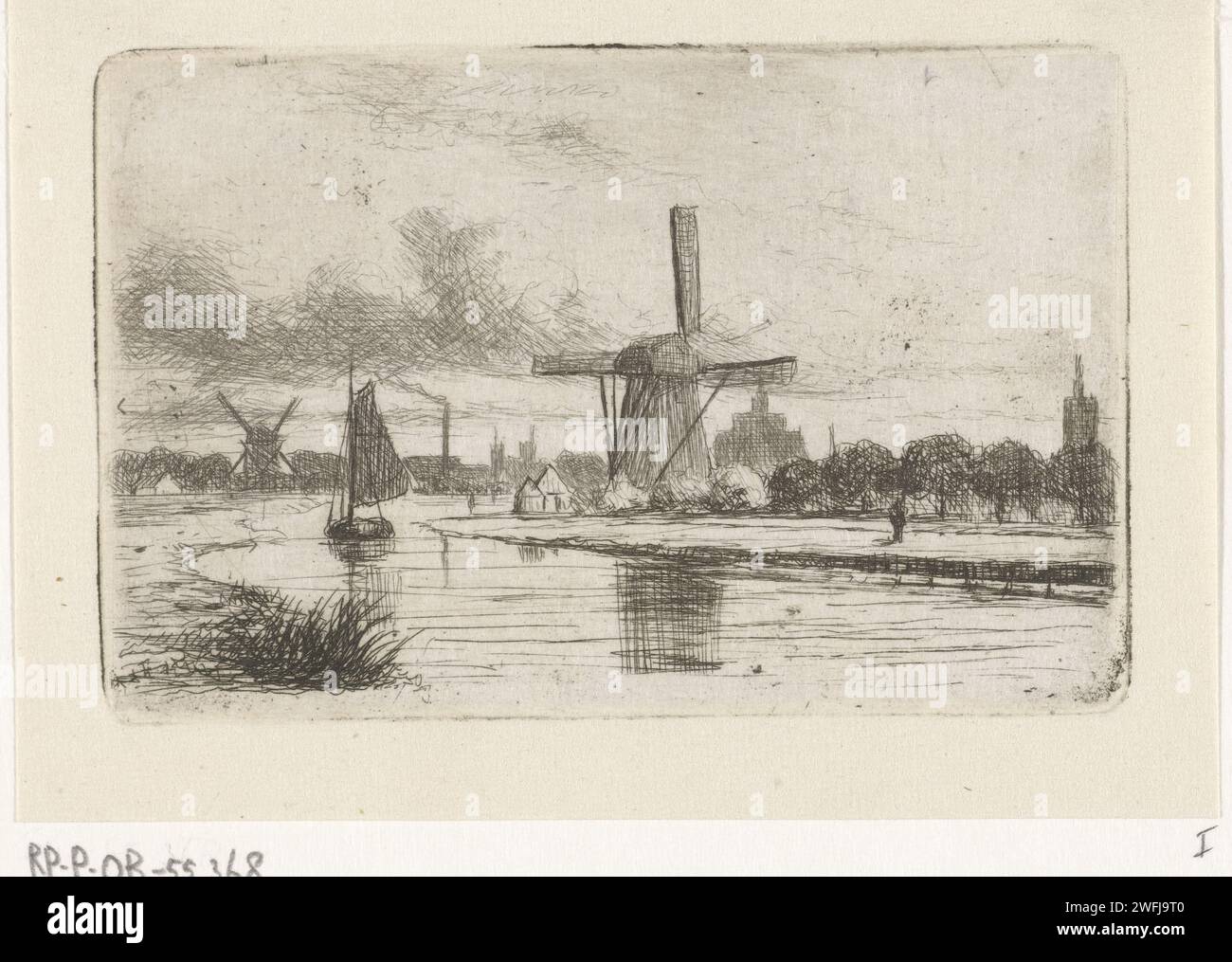 River landscape with mills, Jan Heppener, c. 1841 - 1898 print The ...