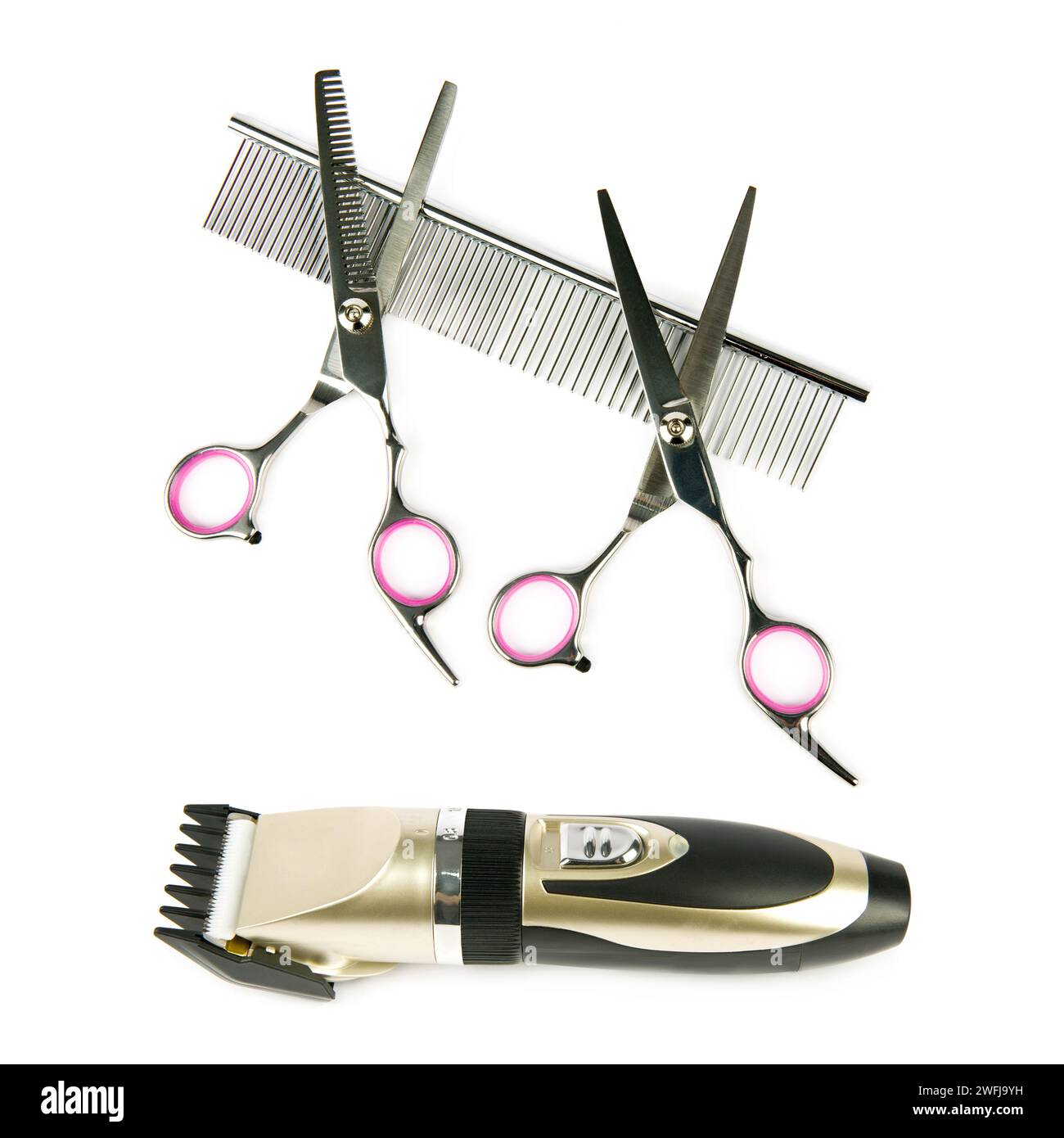 Set of tools for grooming pets isolated on a white background. Collage ...