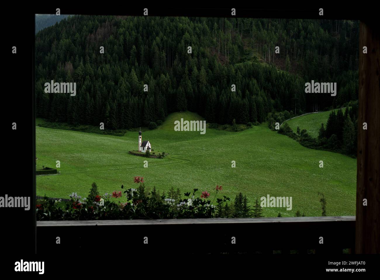San Giovanni in Ranui little mountain's church in the Dolomite's Val di ...
