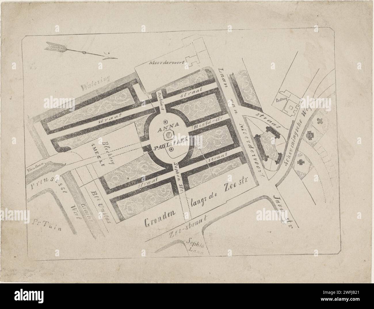 Map of the Anna Paulowna Park in The Hague, Isaac Weissenbruch, 1870 ...