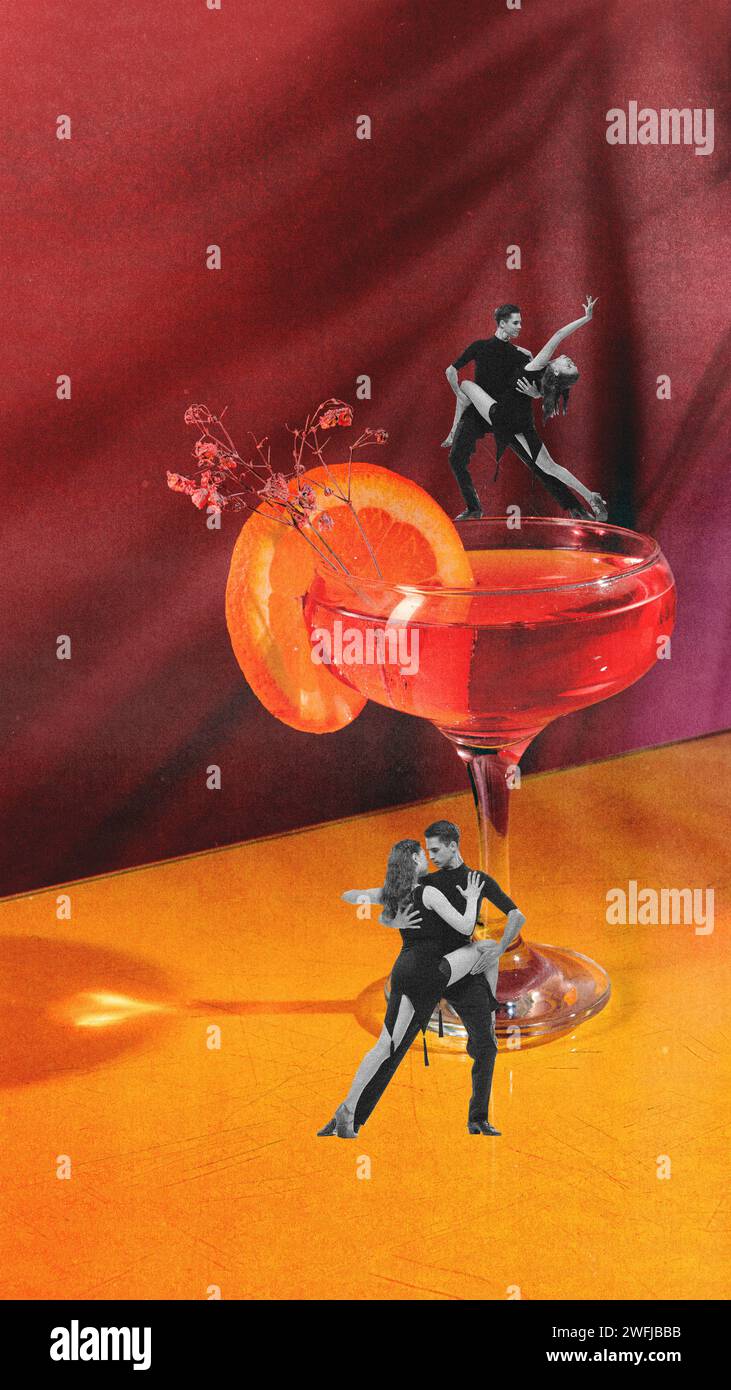 Love and passion. Elegant young couple, man and woman dancing tango ...