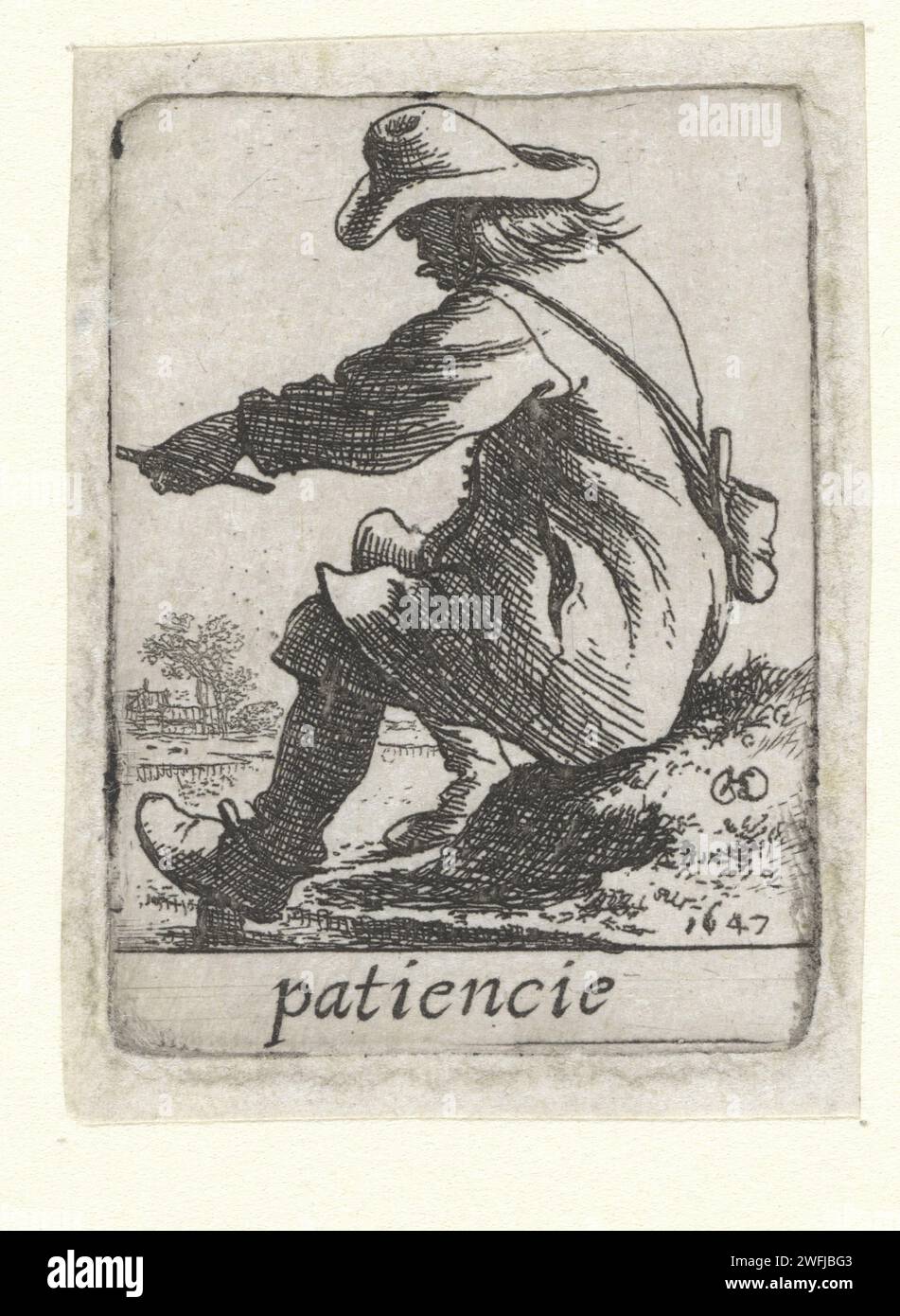 Seated Visser, Herman Saftleven, 1647 print Utrecht paper etching ...