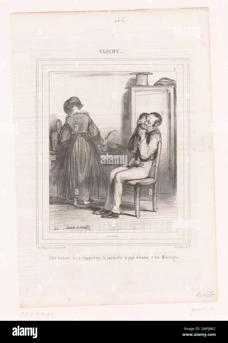 Prisoner hugs his child, Paul Gavarni, 1840 print Paris paper visit to ...