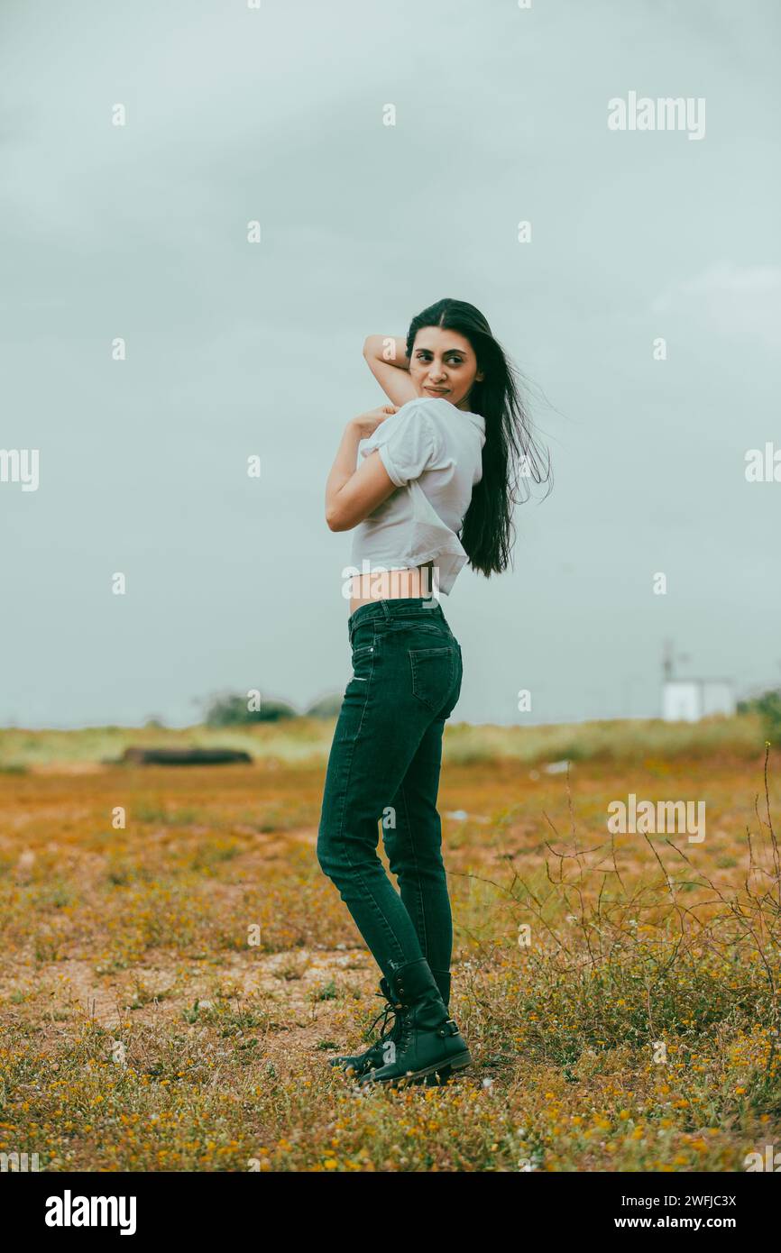 Side view woman standing profile full hi-res stock photography and ...