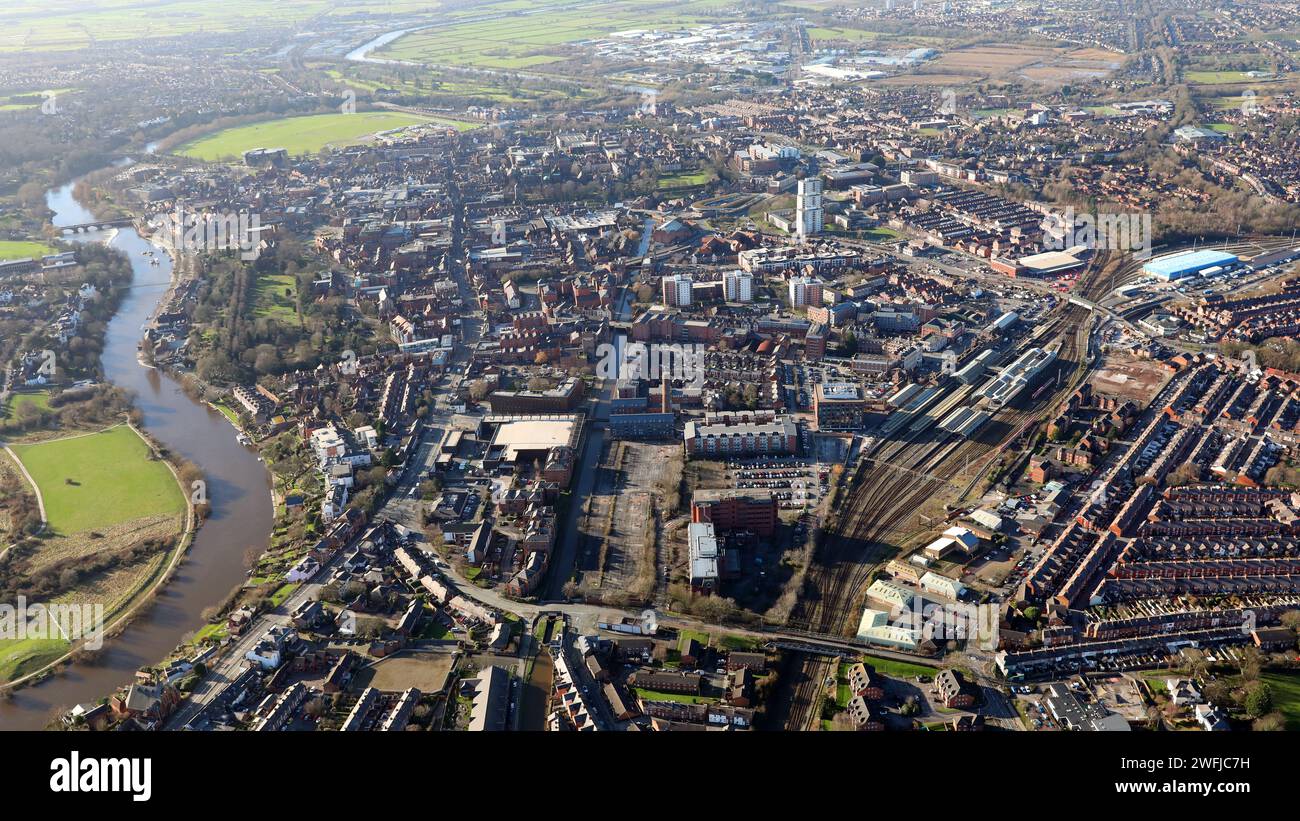 aerial view of Chester city centre from the east looking west with ...
