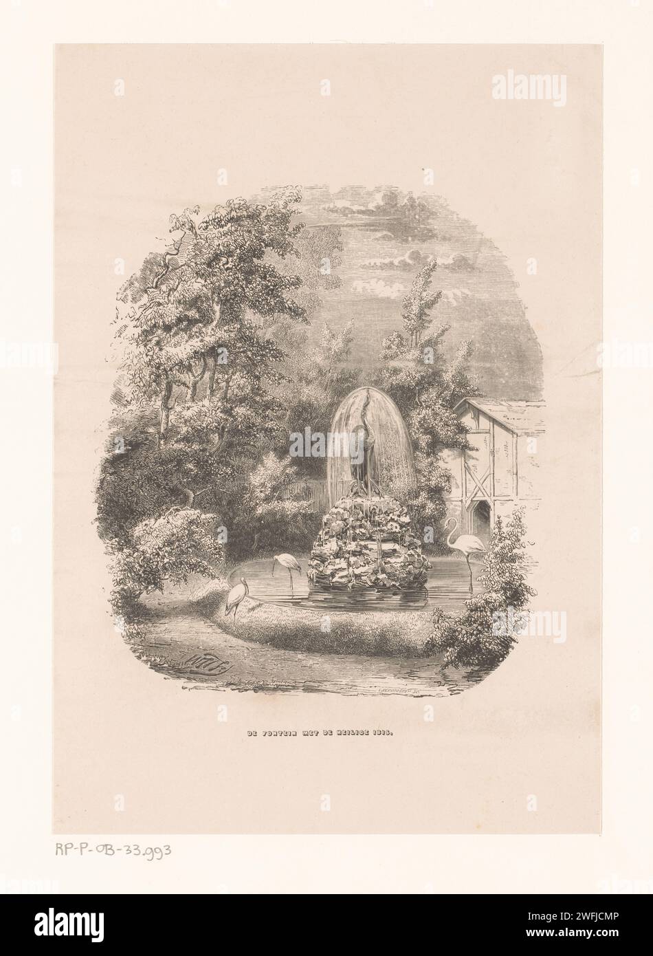 Fontein with Ibis in Artis, Edouard Vermorcken, After Willem Hekking Jr ...
