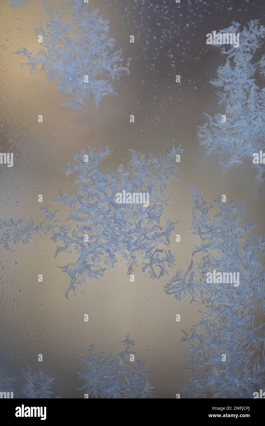 Frosted patterns on glass after a haw frost Stock Photo - Alamy