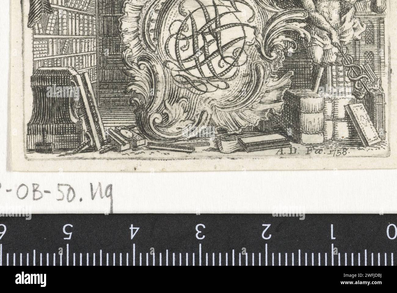 Vignette with monogram in cartouche flanked by Mercury and Interieur ...