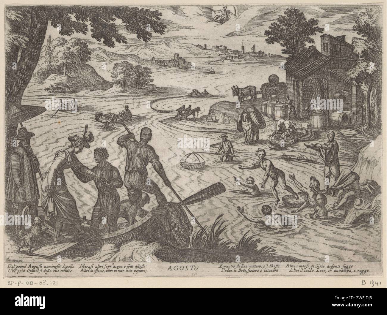 August: Fishing (Virgin), Antonio Tempesta, 1599 print Imagination of ...