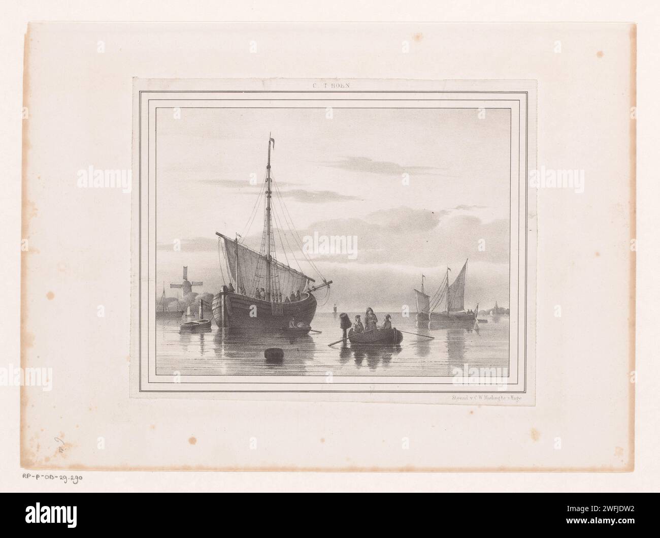 River landscape with sailing boats, anonymous, stone printing house of ...