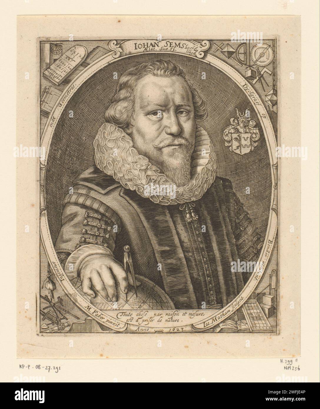 Portret Van Johan Sems, Jacob Matham, After Martin Faber, 1623 print ...