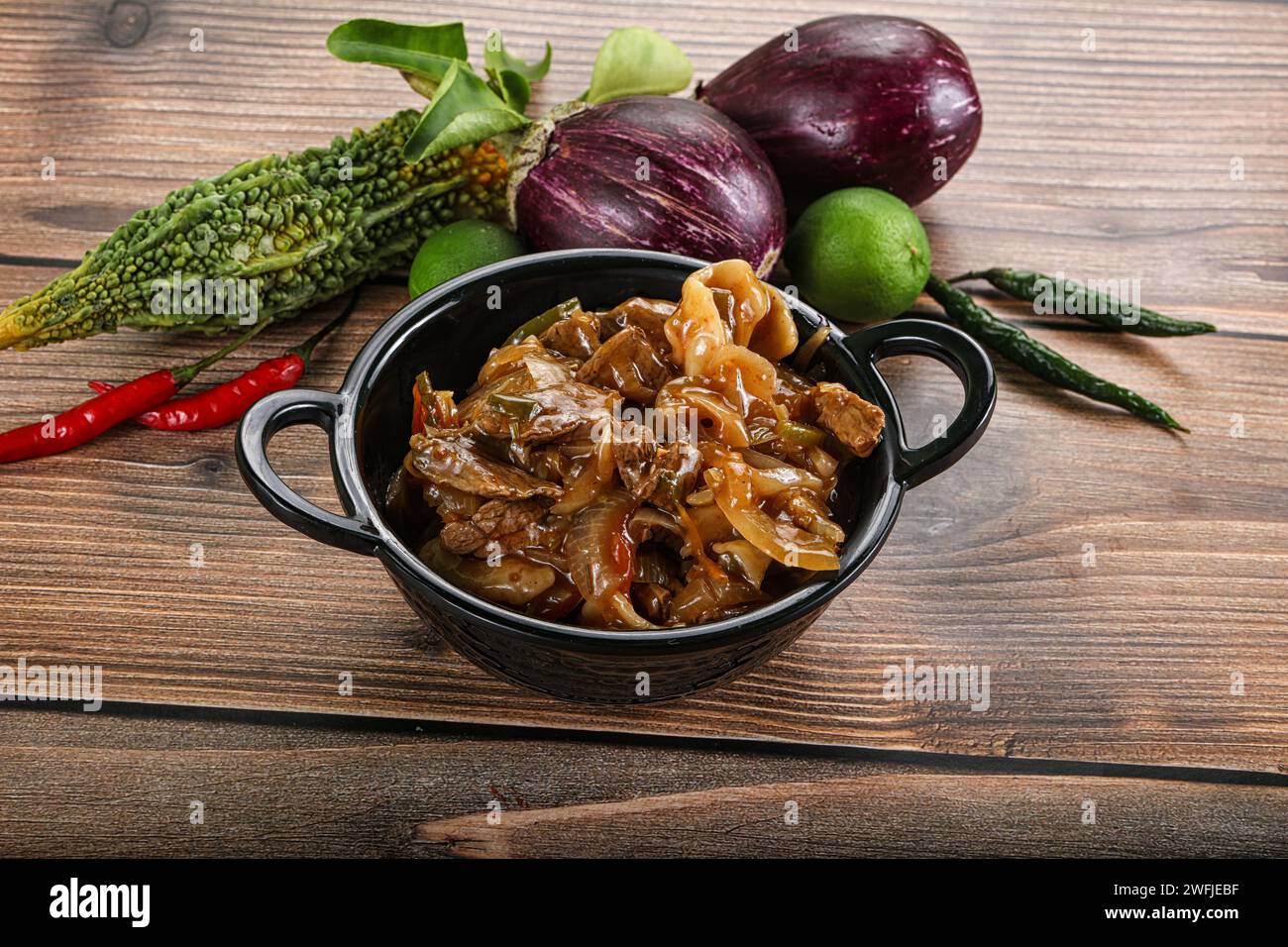 Tibetian cuisine - thenthuk noodles with beef and spices Stock Photo ...