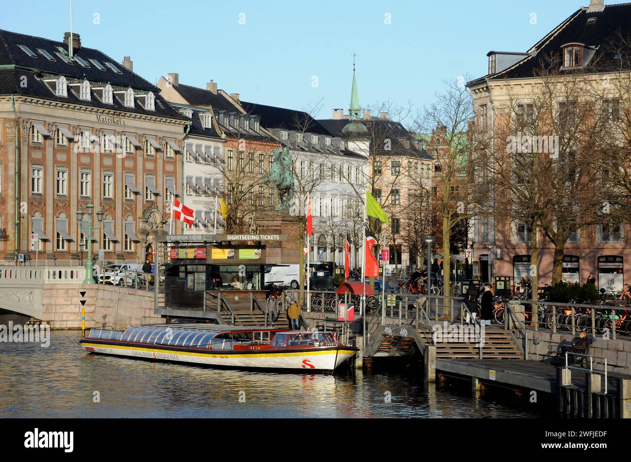 Copenhagen, Denmark /31 January 2024/.Canal tours Copenhagen boat cruising duck in Copenhagen ...