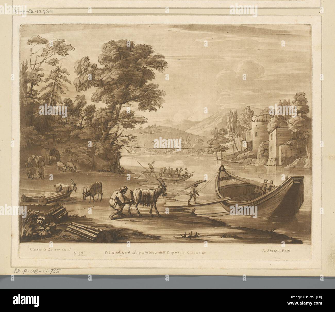 Landscape with cattle and ferry on a river, Richard Earlom, After ...