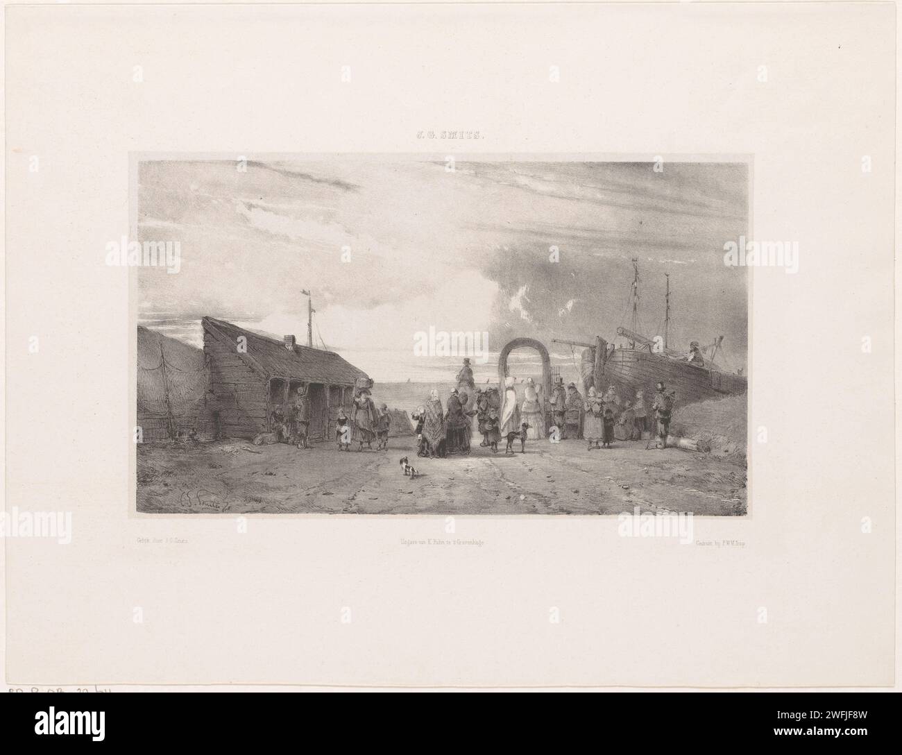 People in a port, Jan Gerard Smits, 1838 - 1855 print A group of people ...