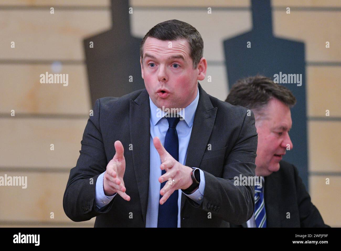 Edinburgh Scotland, UK 31 January 2024 Douglas Ross MSP speaks at ...