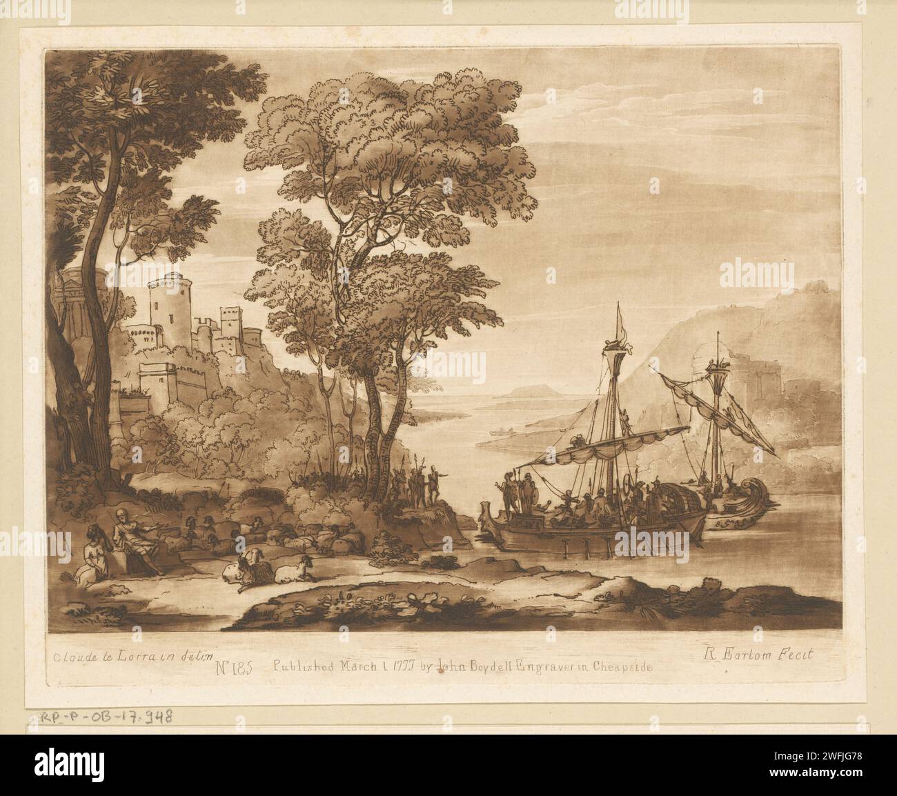 Coastal landscape with arrival of Aeneas in Pallanteum, Richard Earlom ...