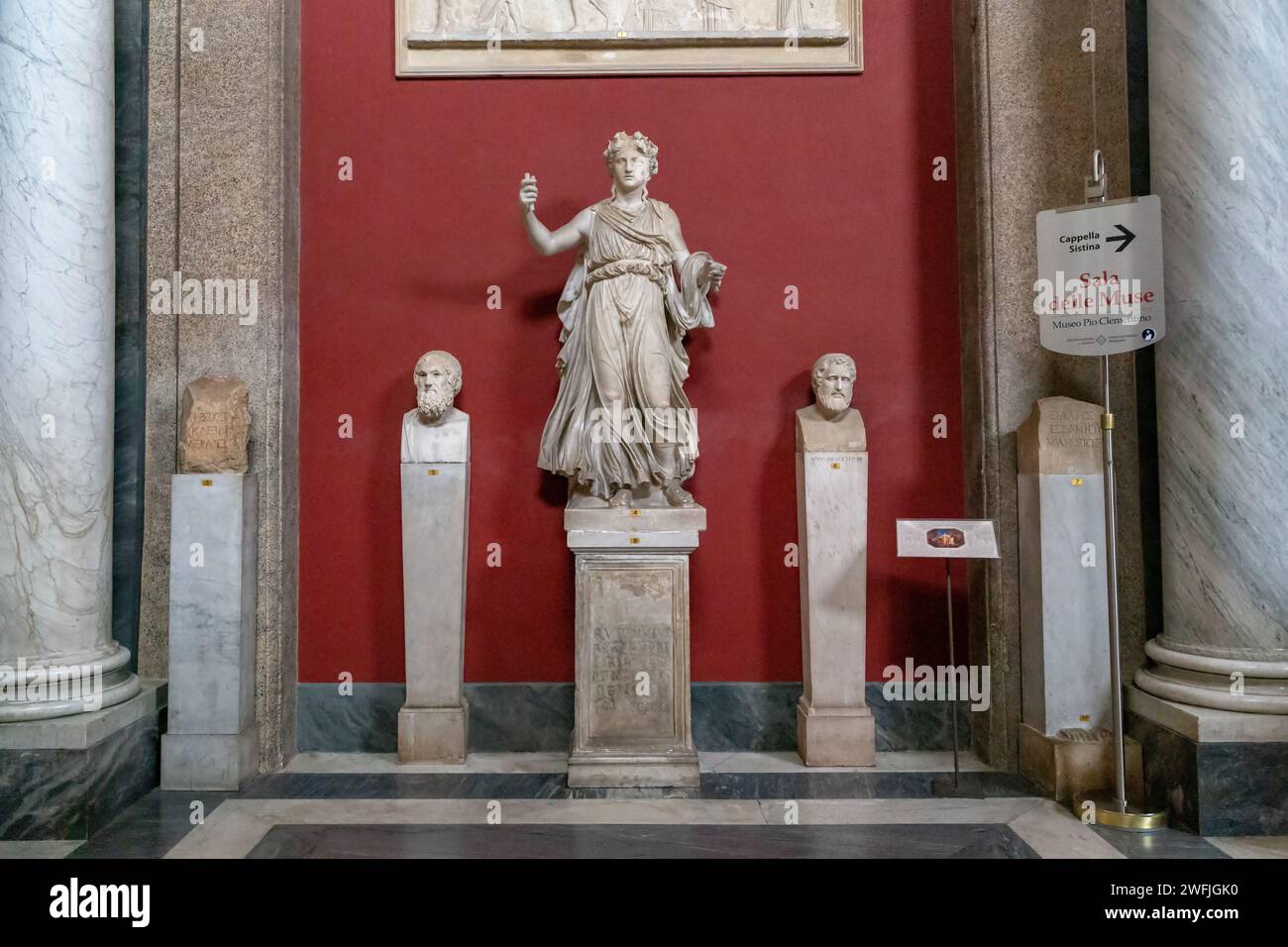 ROME, VATICAN - MARTH 9, 2023: This is a collection of ancient antique sculptures in the Hall of ...