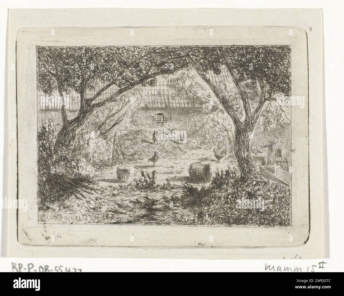 Farmyard with chickens, Joseph Hartogensis, in or before 1855 print The ...