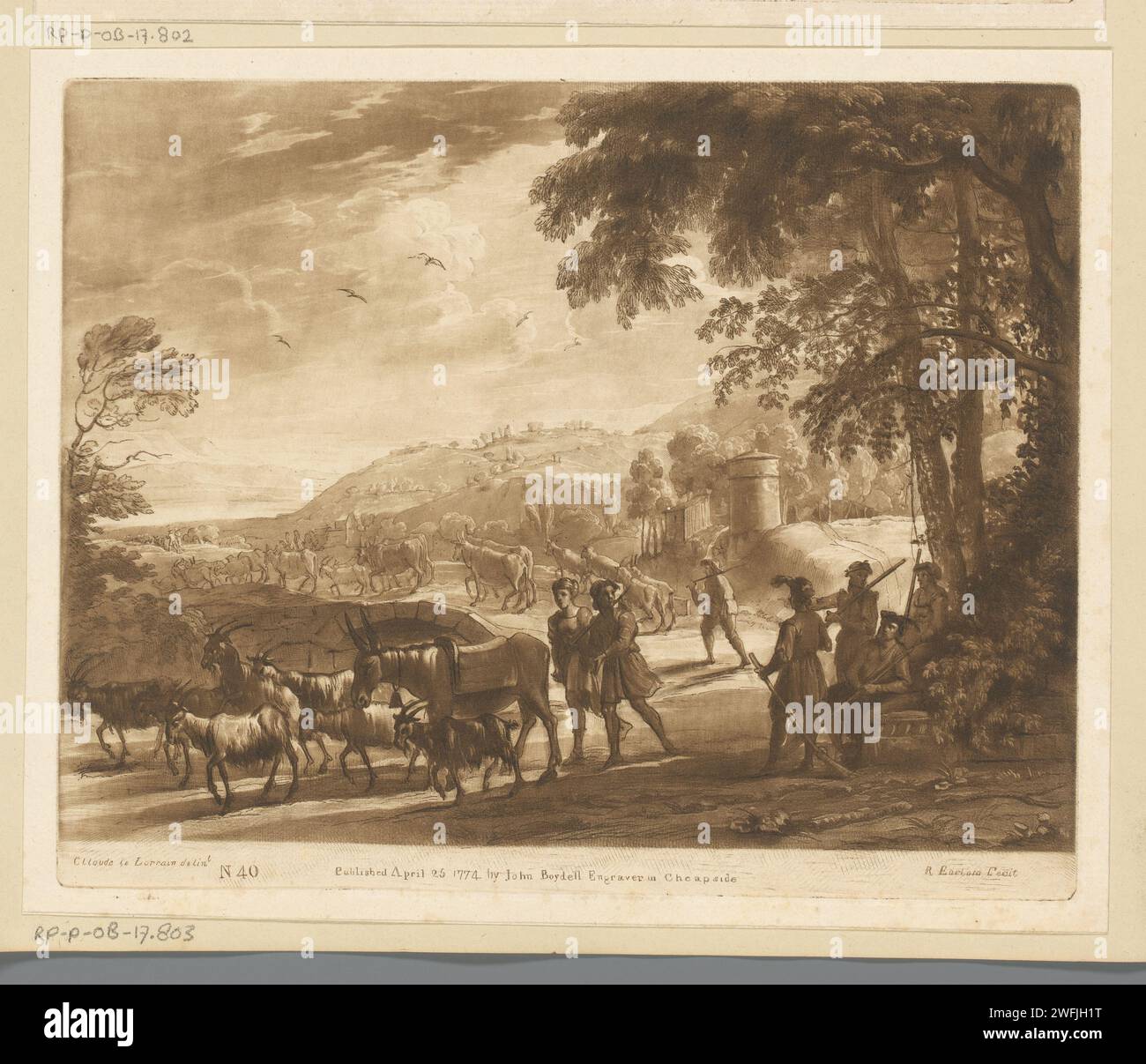 Landscape with cattle driver over a stone bridge, Richard Earlom, After ...