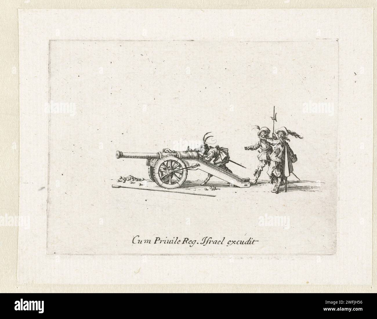 Exercities with a cannon: aiming a cannon, Jacques Callot, 1635 print ...
