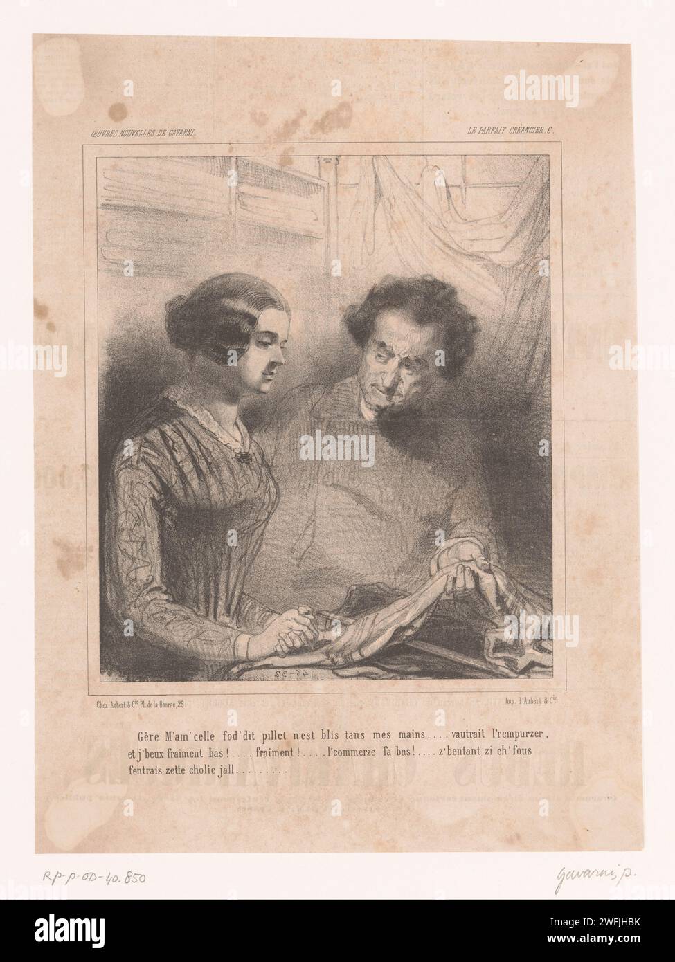 Young woman and Jewish trader with Talliet, Paul Gavarni, 1846 print ...