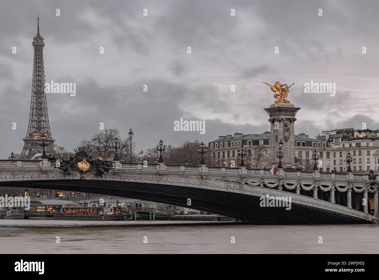 France, Paris - Jan 04, 2024 - Nice evening scenery of Eiffel Tower and ...
