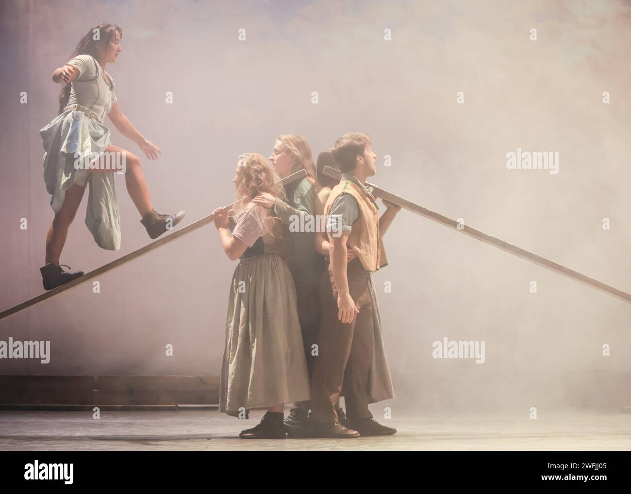 London, UK 31st Jan 2024. The ensemble of performers in a scene. Ockham ...