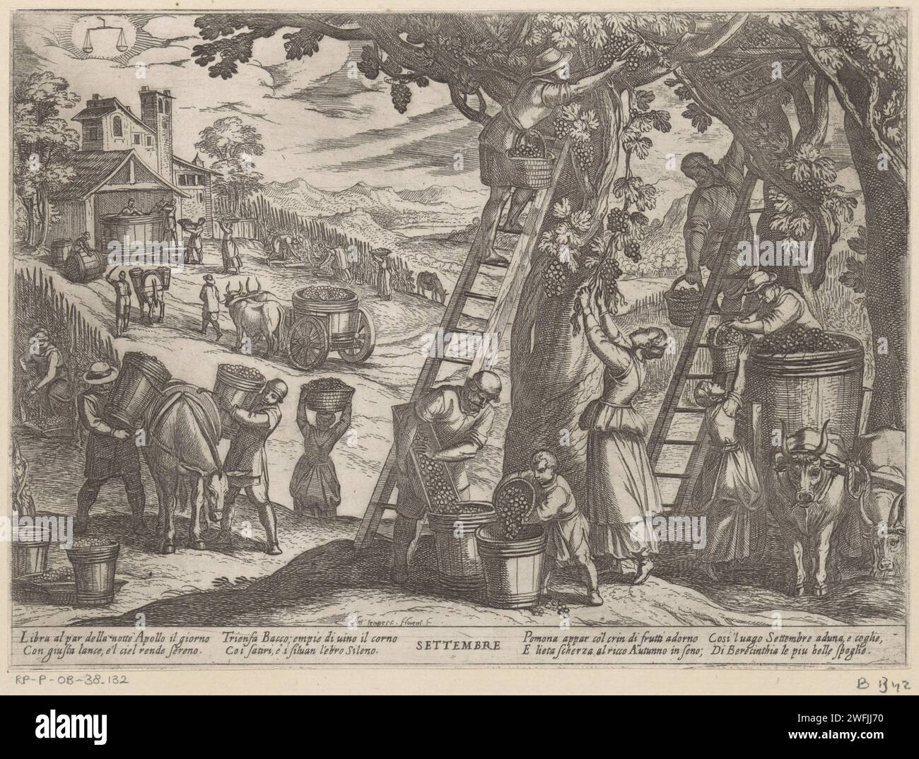 September: Wine harvest (scale), Antonio Tempesta, 1599 print ...
