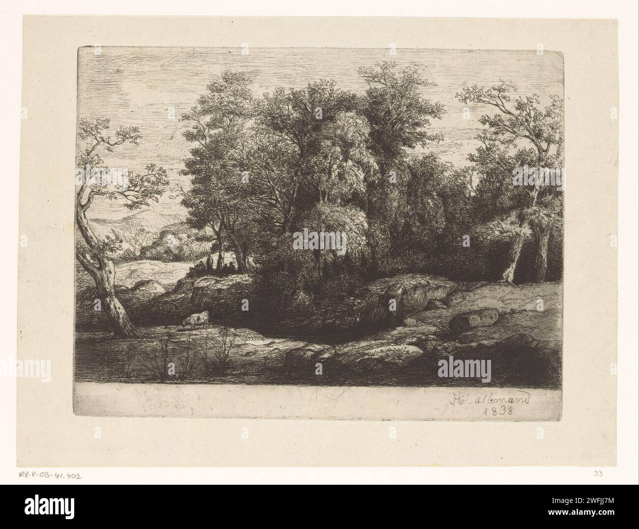 Figures resting under a tree on the edge of the forest, Hector Allemand ...